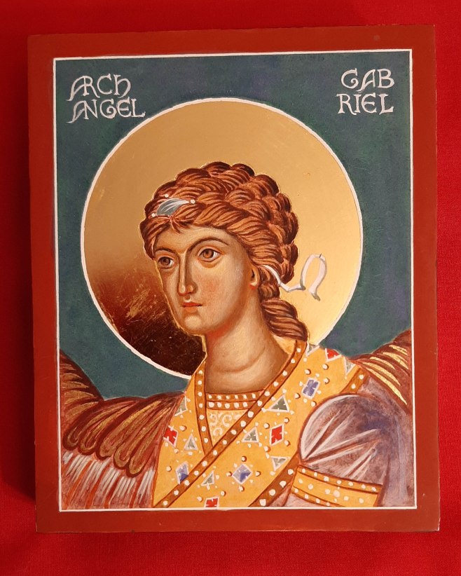 Archangel Gabriel – held in a palm-sized icon | Icon Diploma Student
